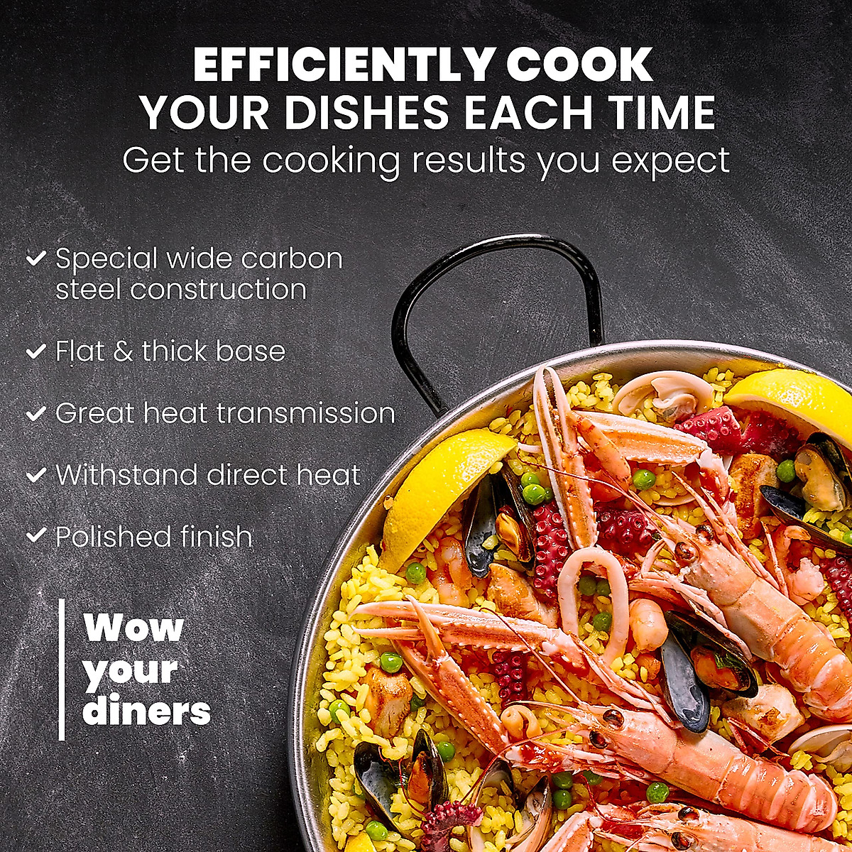 Machika Carbon Steel Pan | Professional Induction Cookware | Premium Polished Skillet for Cooking Mediterranean Food, Steaks & More | Ideal for Restaurants, Catering, Events | 3 Servings | 15 in |