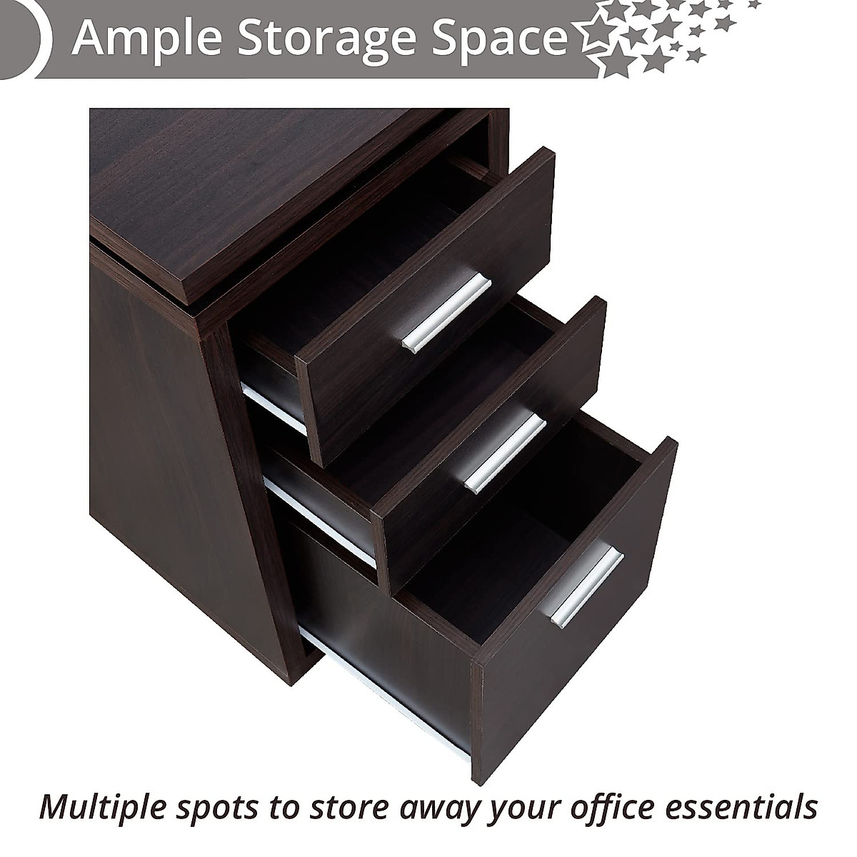 Naomi Home Ariel L Shaped Executive Desk with Drawers, Wood Home Office Corner Desk, File Drawer, Storage Cabinet, 60 inch Computer Writing Desk- Espresso