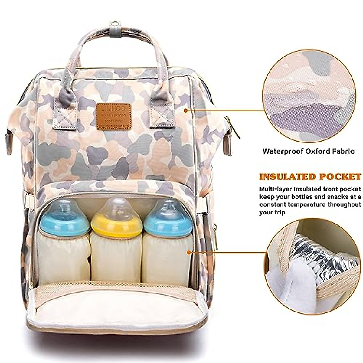 Limhoo Diaper Bag Backpack for Men Dad, Waterproof Large Canvas Camo Nappy Bags, Baby Care Bag (New Camouflage)