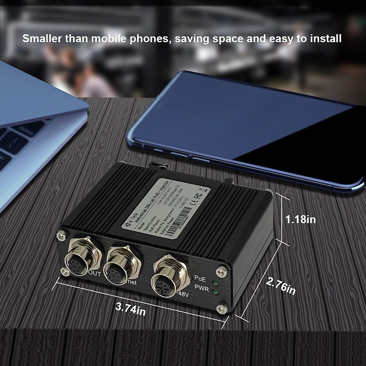 Industrial M12 PoE Injector Gigabit Hardened PoE+ Injector, PoE at 802.3af/at 30W, 10/100/1000Mbps M12 A-Code PoE Adapter 12-48V DC DIN Rail/Wall Mount Waterproof Outdoor PoE Adaptor