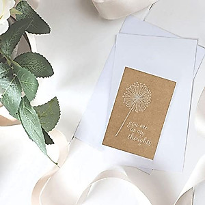 36 Pack Blank Sympathy Cards with Envelopes, Bulk Kraft Paper Condolence Cards with Envelopes for Bereavement, Thinking of You, White Dandelion Design, Blank Inside (4x6 In)