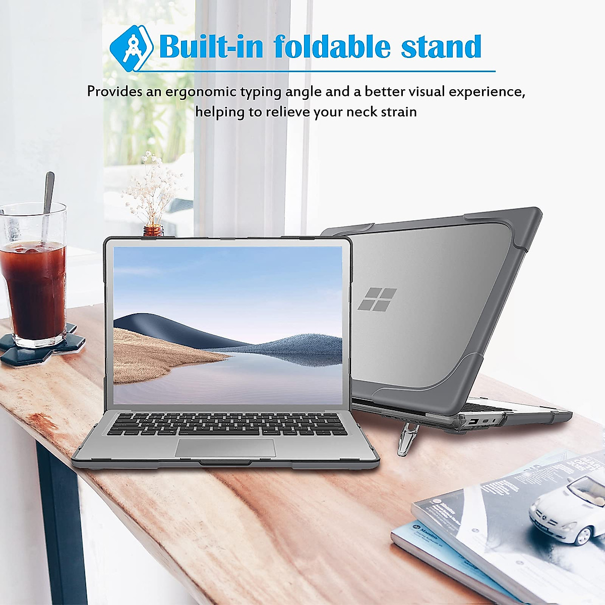ProCase Protective Case for 15" Microsoft Surface Laptop 5/4/3, Heavy Duty Slim Hard Shell Cover with Foldable Kickstands -Grey