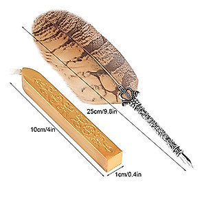 5PCS Feather Pen,Quill Pen Set Calligraphy Writing Quill Ink Dip Pen,Replacable Nib,Steel Nibbed Calligraphy Pen Set with Sealing Wax Stamp Crafts in Gift Box