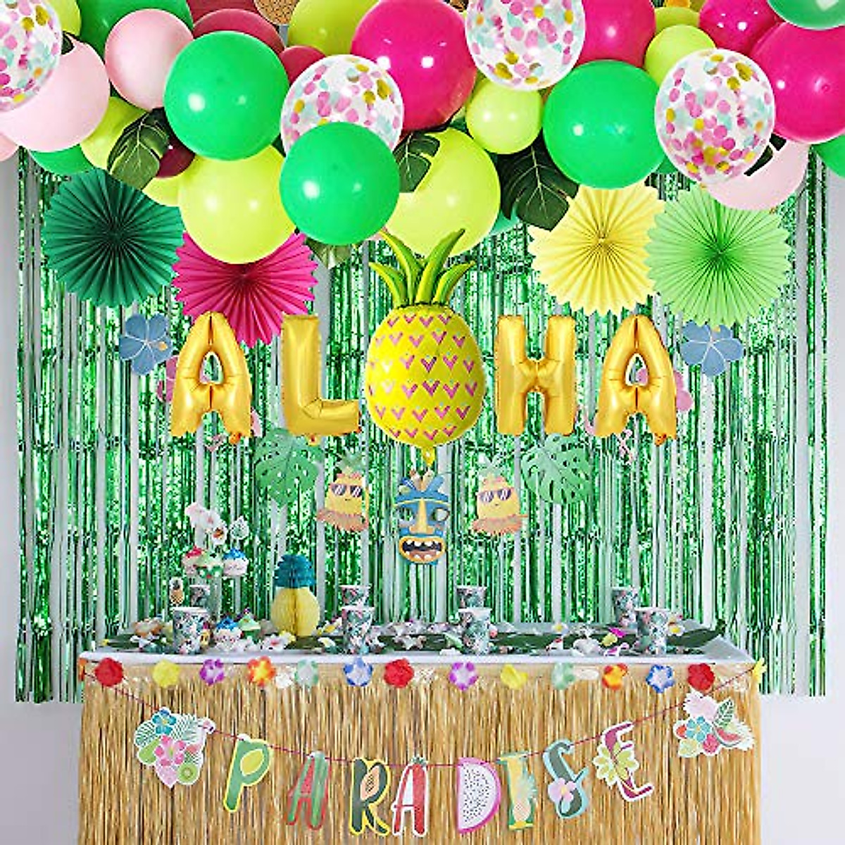 Tropical Balloons Garland Kit,117 pcs Hawaii Luau Party Balloons, Hot Pink Green Blue and Confetti Balloons for Tropical Theme Birthday Party Baby Shower Jungle Hawaii Luau Party Decorations.