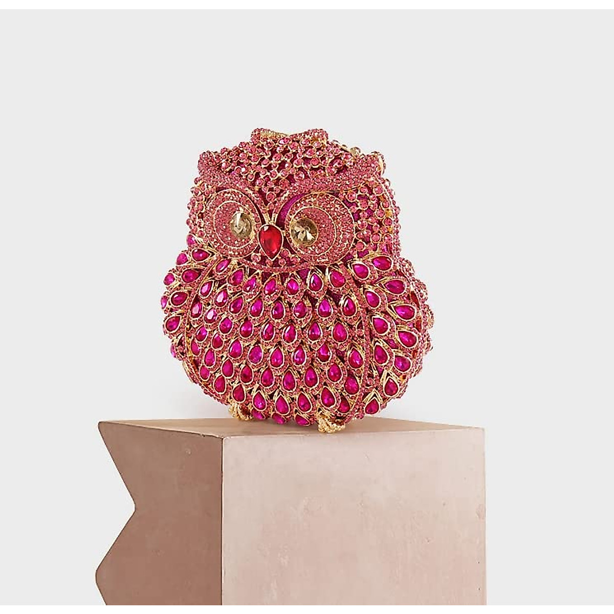 UMREN Cute Owl Clutch Women Crystal Evening Bags Luxury Handbag Rhinestone Wedding Party Purse Fuchsia
