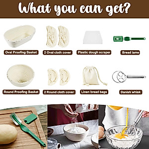 Bread Proofing Basket, Sourdough Bread Baking Supplies and Tools Sourdough Proofing Basket Set of 5.1 Inch Round and 9.8 Inch Oval Bread Making Kit of Bread
