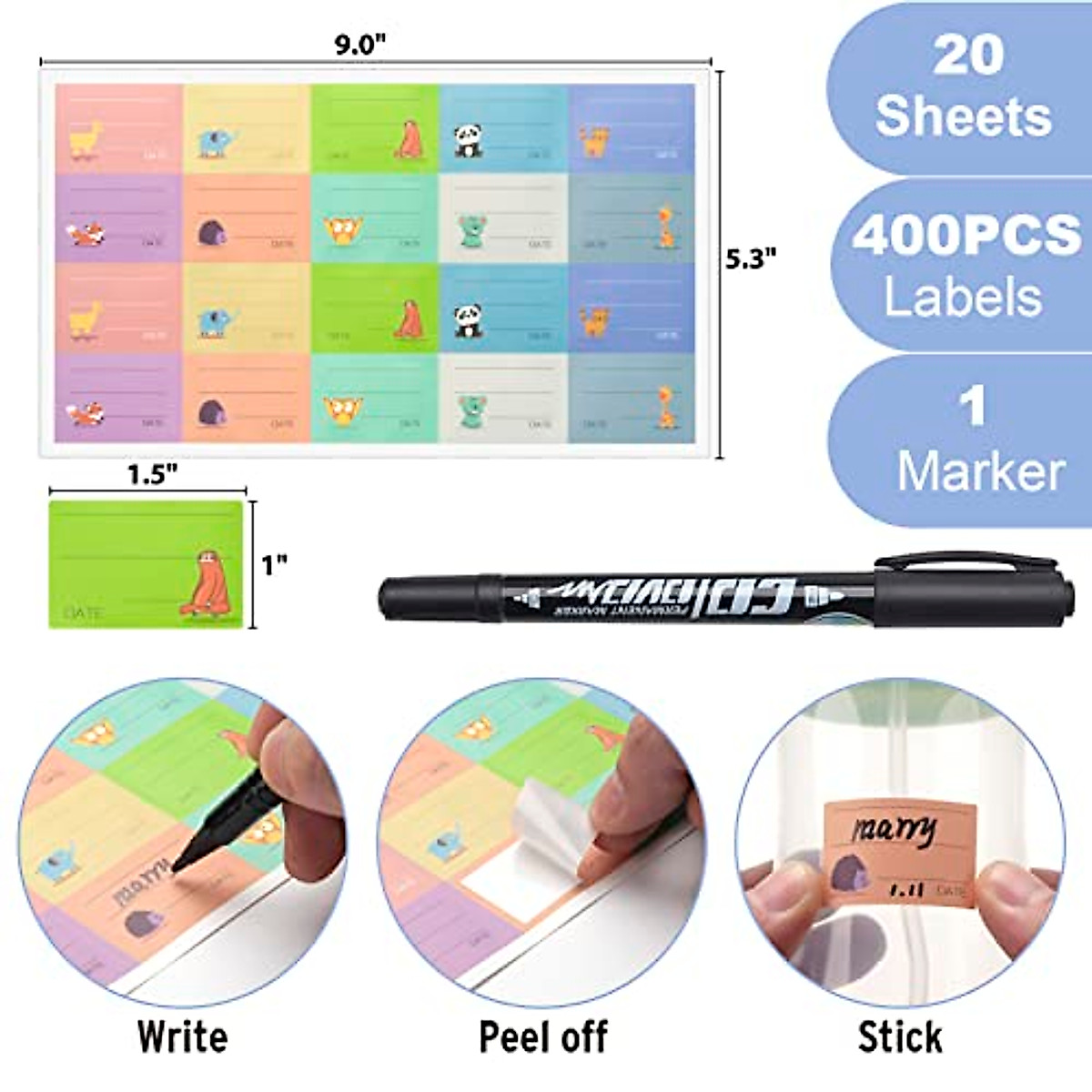 Waterproof Baby Bottle Label for Daycare Supplies,400PCS Removable Freezer Labels for Baby Food Containers, Breast Milk, Lunch Boxes, Organizing, Date Stickers to Write on-Sticky and Easy Peel Off