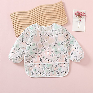 Hafftnun 3-Pack Baby Long Sleeve Waterproof Bib Full Coverage Apron Bib Smock Toddler Bibs with Pocket 6-30 Months