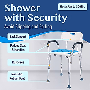 Medokare Premium Shower Chair for Inside Shower - Bath Chair and Medical Grade Shower Seat for Seniors, Elderly, Handicap & Disabled - Adjustable Support Bench w/Back and Armrests for Bathtub