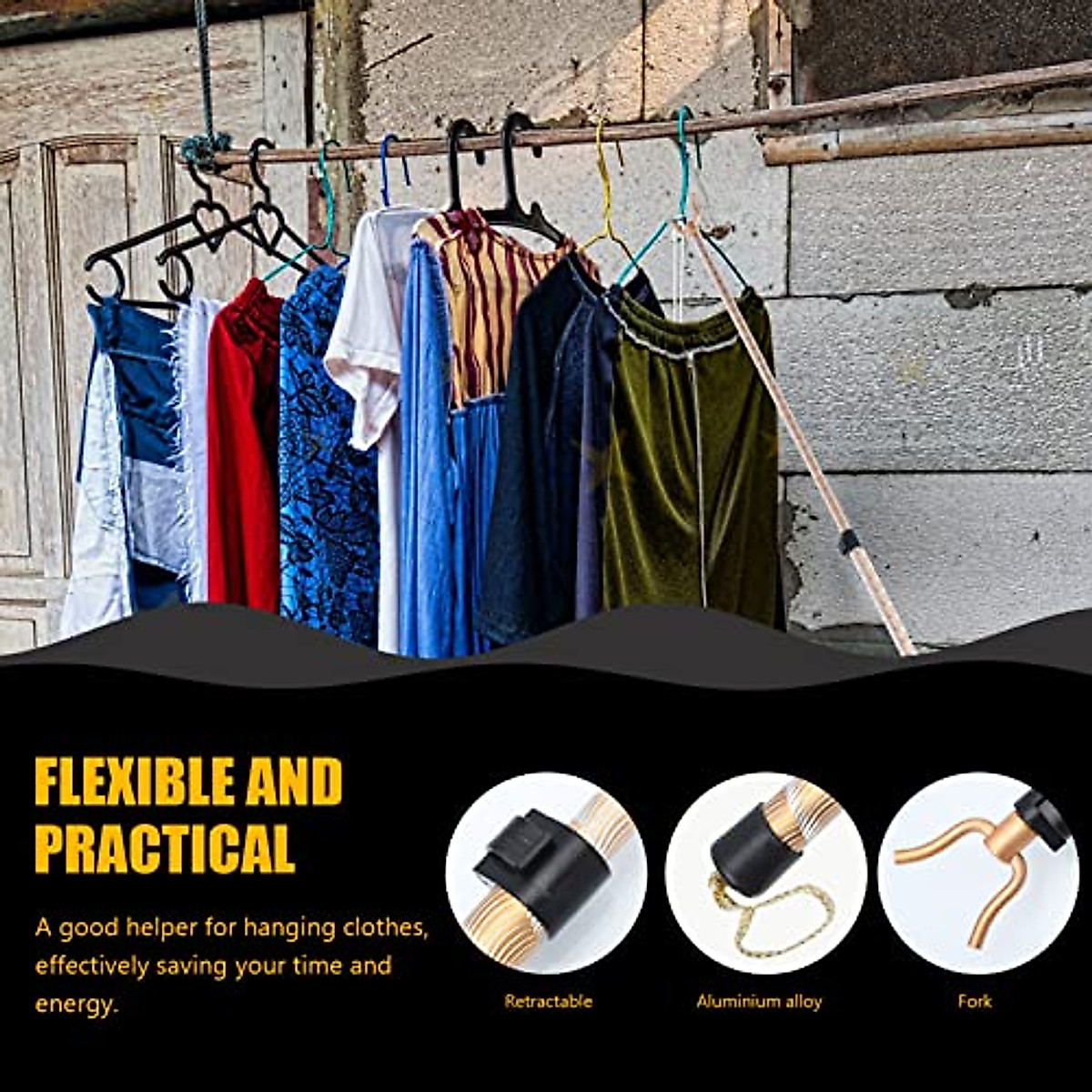 Long Reach Pole Hook Telescoping Closet Reacher Pole Adjustable Reach Stick Clothesline Pole Telescopic Clothing Hook Laundry Hanging Assist Tool