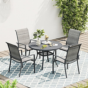 VICLLAX Patio Stackable Dining Chairs Set for 2, Outdoor Padded Metal Dining Chairs Lawn Chairs for Garden Yard Deck, Support 300 lbs, Dark Grey Frame & Grey Tone Fabric