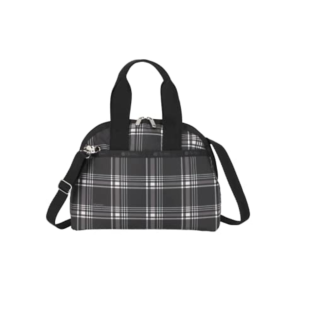 LeSportsac Pearl Plaid York Satchel Convertible Crossbody + Top Handle Handbag, Style 3561/Color E570, Sophisticated Modern Plaid - Black, Slate Grey & Ivory Pearl