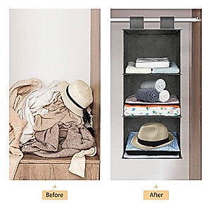 MaidMAX 3 Tiers Cloth Hanging Shelf for Closet Organizer with 2 Widen Straps, Foldable, Gray