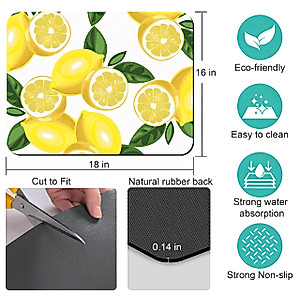 Rubber Dish Drying Mat for Kitchen Counter Large Lemon Washable Quick Home Coffee Pad Fit Under Sink,Bar,Utensils 16x18in