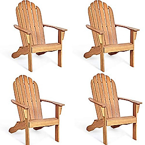 Giantex Adirondack Chair Set of 4 Acacia Wood Outdoor Chairs with 350 lbs Weight Capacity, Lounge Chair Armchair for Yard, Patio, Garden, Poolside, Balcony, Deck Fire Pit Chairs, Natural