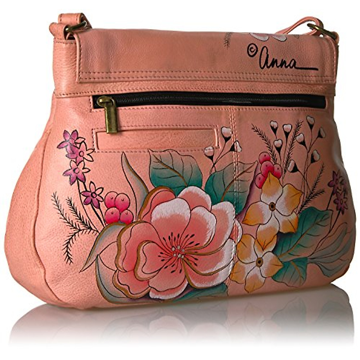 Anna by Anuschka womens Anna Anuschka,handpainted Leather Flap Hobo,vintage Garden Shoulder Handbag, Vintage Garden, One Size US