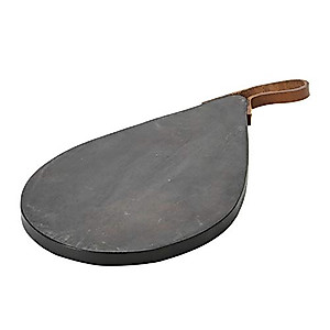 Creative Co-Op Mango Wood Cheese Leather Handle, Espresso Finish Cutting Board, 13.5" x 8"