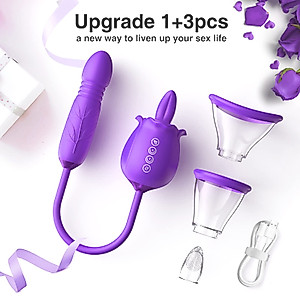 Nipple Weight Toys for Womens Sex Toys - 3in1 Rose Sex Toy with 7 Tongue Licking & 3 Thrusting Vibrator Dildo Adult Sex Toys for Couples G Spot Vibrators