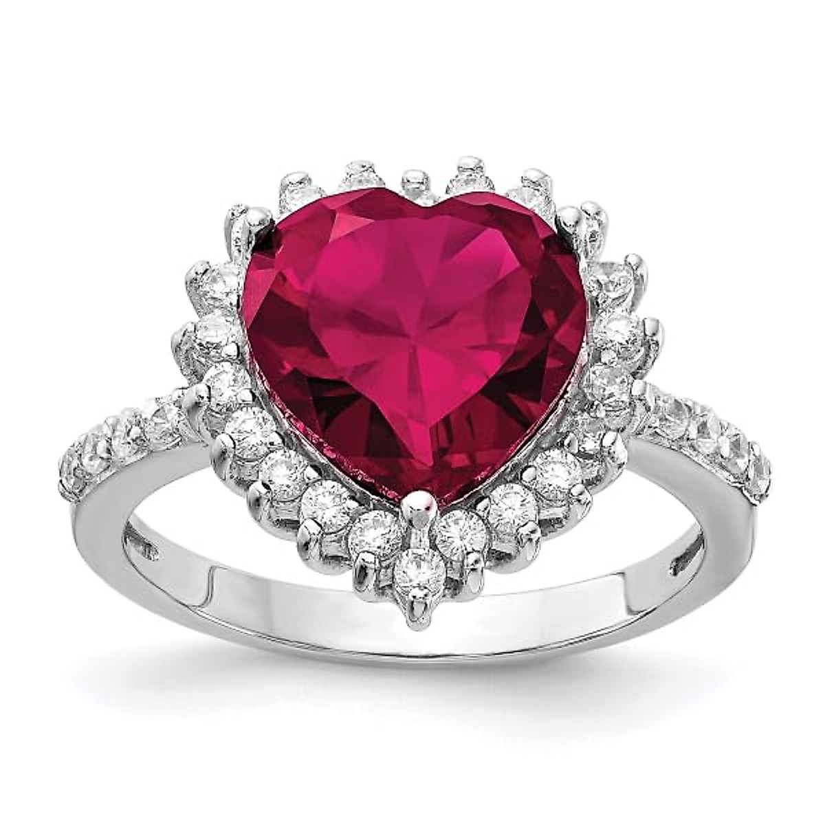 IceCarats 925 Sterling Silver Lab Grown Created Red Ruby White Cubic Zirconia CZ Heart Love Halo Round Ring Size 7