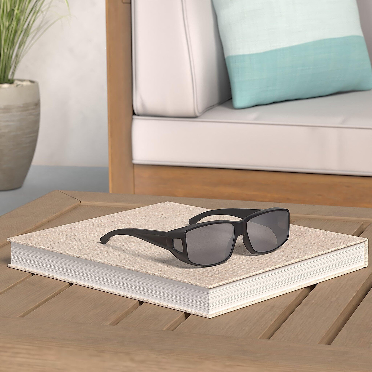 The Fresh High Definition Polarized Wrap Around Shield Sunglasses for Prescription Glasses - Gift Box Package (F701-Black, Grey(Including side lens))