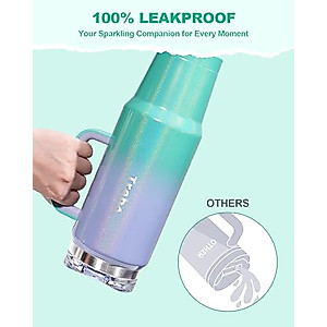 Trebo 40oz Tumbler with Handle and Straw Lid, 2-in-1 Lid,Insulated Stainless Steel Mug Water Bottle with Small Pouch,Reusable Metal Travel Coffee Cup Flask Cup Holder Friendly,Keep Cold Hot, Purple