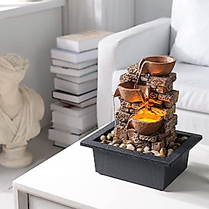 Haobos Indoor 3-Tier Rockery Relaxation Tabletop Fountain Soothing Sound Home/Office Decor Relaxing Waterfall Meditation Tabletop Fountain LED Lights