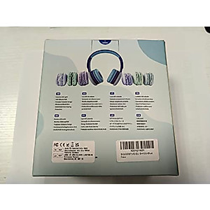 BIGGERFIVE Kids Wireless Bluetooth Headphones with 7 Colorful LED Lights, 50H Playtime, Microphone, 85dB/94dB Volume Limited, Foldable On Ear Headphones for School/Girls/Boys/iPad/Fire Tablet, Blue