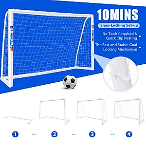 GOOGO Portable Soccer Goal with Strong PVC Frame, 8x6ft Soccer Net with Carry Bag, 2 High-Strength Nets, Quick Set-up, Weatherproof Soccer Training Equipment for Teens and Adults for Backyard