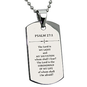 Tioneer Stainless Steel Stronghold of My Life Psalm 27:1 Dog Tag Pendant Necklace