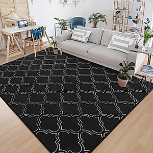 Chicrug Shag Geometric 4x6 Area Rug for Living Room, Large Modern Memory Foam Indoor Carpet, Fluffy Rug for Bedroom Bedside Room Decor for Family Girls Kids Nursery, Black/White