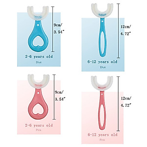 Winover 2 Pcs Kids U-Shaped Toothbrush, Food Grade Soft Silicone Brush Head, Does not Hurt The Gums, 360° Oral Cleaning Design (Age 2-6)