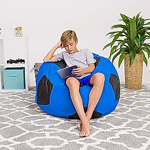 Posh Beanbags Bean Bag Chair, X-Large-48in, Sports Soccer Ball Blue and Black