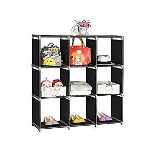 AMAIR 3 Tier Storage Cube Closet Organizer Shelf 9 Cube Cabinet Bookcase Storage Black GPJJPUS