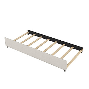 LCH Queen Size Bed with 2 Storage Drawers and a Twin Size Trundle, Upholstered Platform Queen Bed Frame with Tufted Headboard, Linen Fabric, No Box Spring Needed (Beige)
