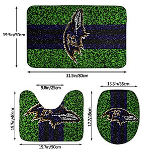 Baltimore Raven Bathroom Rugs and Mats Sets 3 Piece,American Football Design Non Slip U-Shaped Contour Toilet Mats, Bath Mat and Toilet Lid Cover for Tub Shower and Bath Room