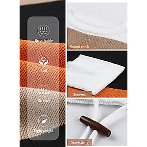 Dokotoo Womens Sweaters Round Neck Striped Cute Winter Pullover Sweaters for Women Trendy 2023 Drawstring Orange Medium