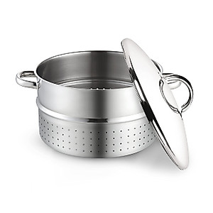 Cook N Home Basics Canning Juice Steamer Extractor With water/cooking pan, juice pan, strainer/loading pan, lid, and hose with clamp , 11-Quart, Mirror Satin, Stainless Steel