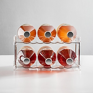 mDesign Free-Stand Stackable 2-Tier Bottle Holder, 8 Small Bottles, 6 Large Bottles of Water, Wine - Drink Organizer Shelf for Kitchen Counter, Cabinet, Pantry, Fridge, Freezer, 2 Pack, Clear/Polished