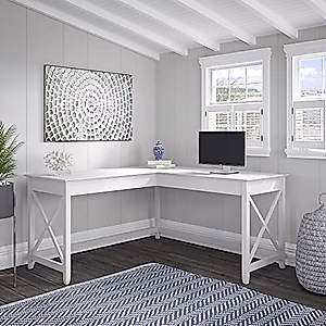 Bush Furniture Key West Modern Farmhouse Writing Desk for Home Office, 60W, Pure White Oak