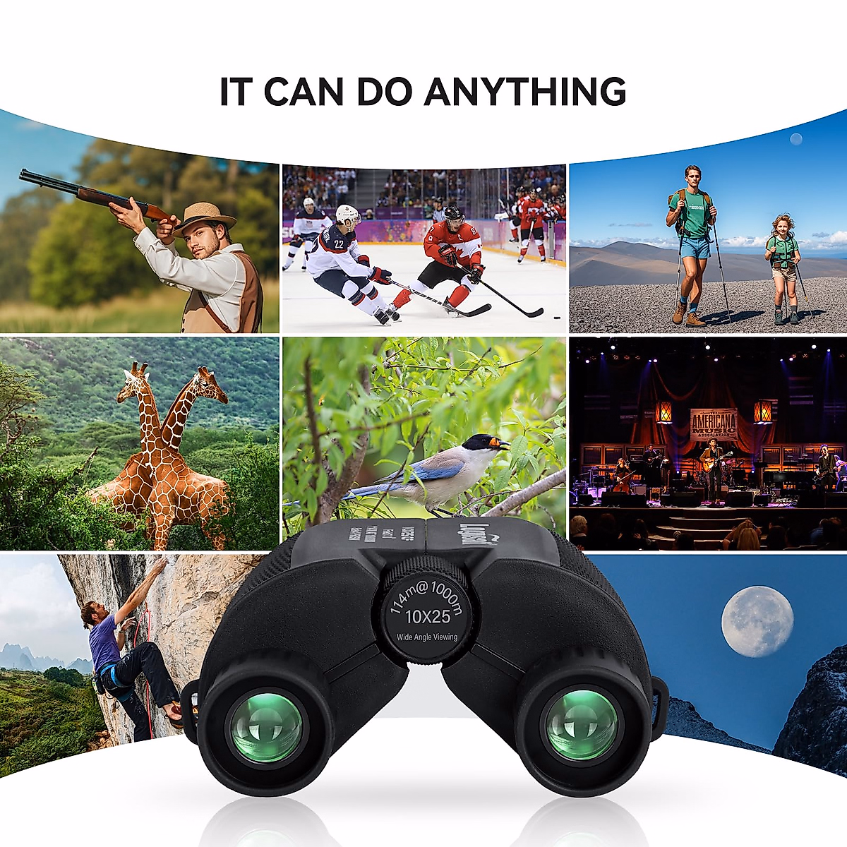 LOGISAF Binoculars for Adults and Kids, 10x25 Compact Binoculars with Low Light Vision, Small Binoculars for Bird Watching High Powered, Hunting, Easy Focus, Waterproof, Outdoor Travel & Hiking