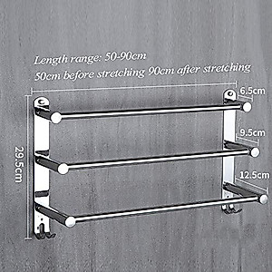 Bathroom Storage Bathroom Accessory 3 Tier Hanging Towel Rails Wall Mountable, SUS304 Stainless Steel Retractable 50-90cm Towel Rack Drill Free Towel Storage Rail for Bathroom and Kitchen