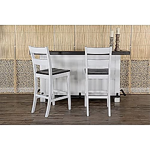 Pemberly Row 78" Farmhouse Wood Home Bar Unit Cabinet with Stemware Rack, Wine Rack for Dining Room Kitchen in Off White Dark Brown