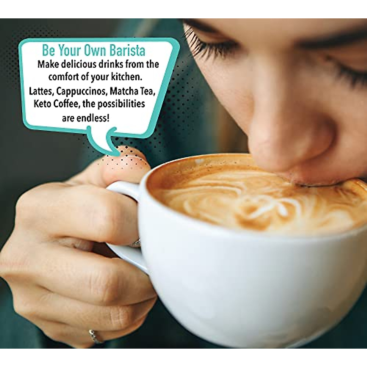 Elementi Milk Frother Handheld - Coffee Mixer Wand - Hand Held Frother Wand for Coffee and Protein Powder - Drink Mixer Handheld - Electric Stirrer for Drinks - Handheld Frother Mixer (Mint Green)