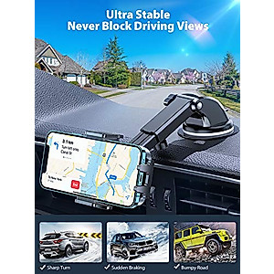 VICSEED Car Phone Holder Mount, [Non-Shaking & No More Falling Phones] Cell Phone Holder Car Mount Hands-Free Universal Cell Phone Mount for Car Dashboard/Windshield/Air Vent Fit for All Mobile Phones