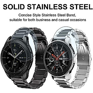 valkit Compatible Galaxy Watch 46mm/Galaxy Watch 3 45mm Bands, 2 Pack 22mm Stainless Steel Solid Metal Wrist Band Business Strap + Screen Protector for Gear S3 Frontier/Classic, Sliver/Black+Black