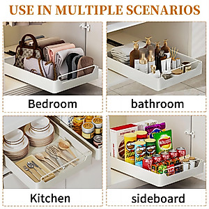 Pull out Cabinet Organizer Fixed with Adhesive Nano Film, Heavy Duty Sliding Basket Organizer Drawer, Pull Out Drawer for Kitchen Under Sink Organizer, Pantry, Bathroom,1 Pack
