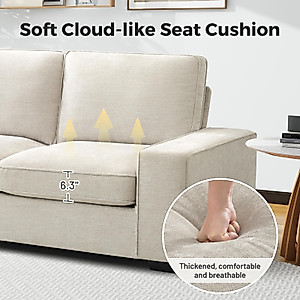 EASELAND Sofa Couch, 88" Chenille Loveseat for Living Room, 3 Seater Lounge Sofa for Bedroom with Removable Back and Seat Cushions, Modern Deep Seat Comfy Couch with Solid Wood Legs and Armrest(Beige)