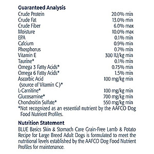 Blue Buffalo Basics Skin & Stomach Care, Grain Free Natural Adult Large Breed Dry Dog Food, Lamb & Potato 22-lb