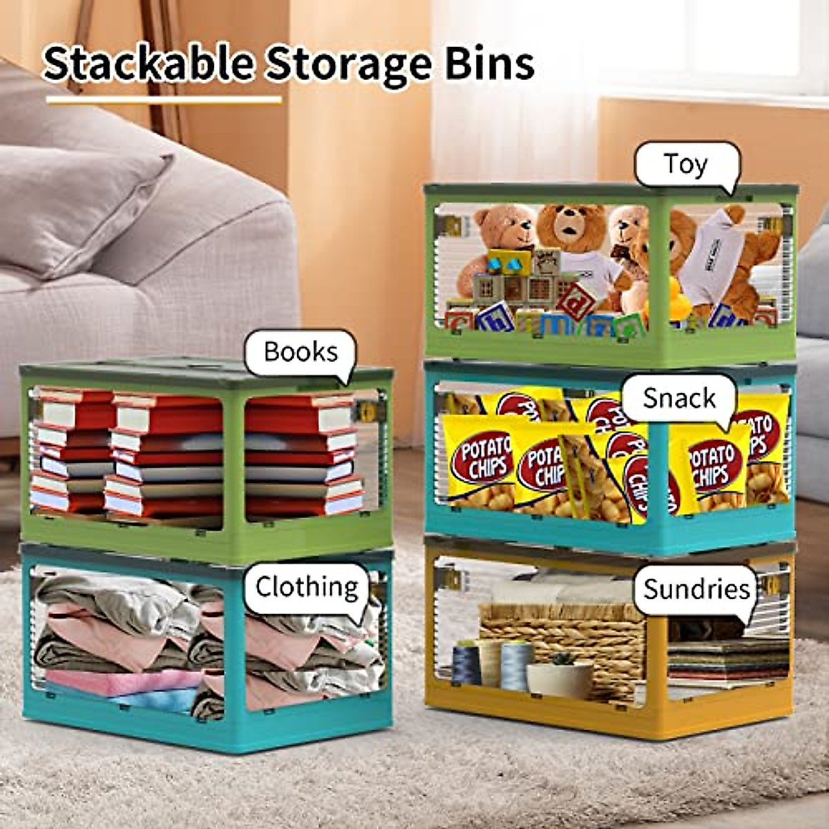 Plastic Storage Bins with Lids for Organizing, 90.54 QT * 3, Sterilite Storage Bins with Lids, Clear Storage Bins with Lids & Wheels, Stackable Storage Bins, Folding Storage Boxes Set 3 Pack