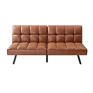 Futon Sofa Bed, Comfortable Futon Sofa Couch, Memory Foam Convertible Loveseat Sofa Bed, Split Back & Seat, Brown